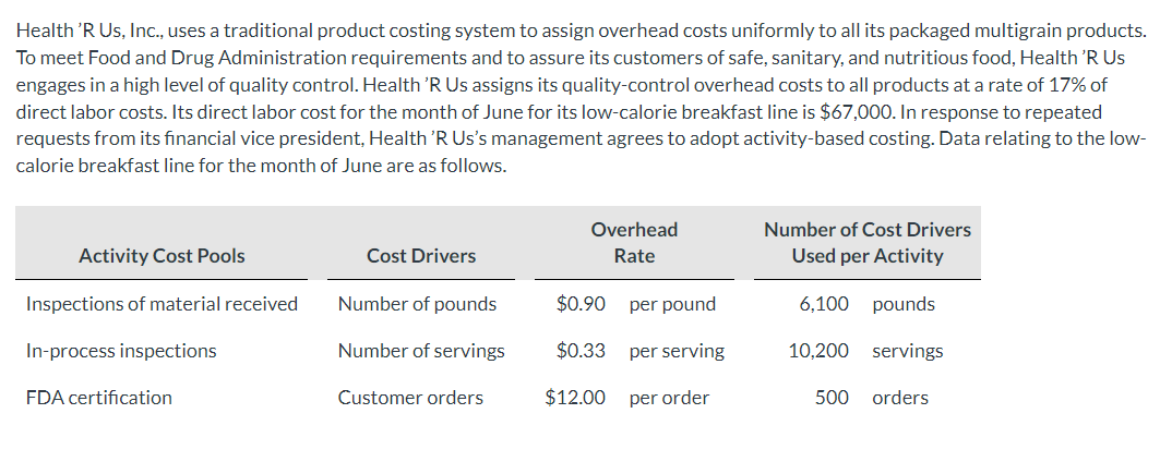 Solved Health 'R Us, Inc., uses a traditional product | Chegg.com