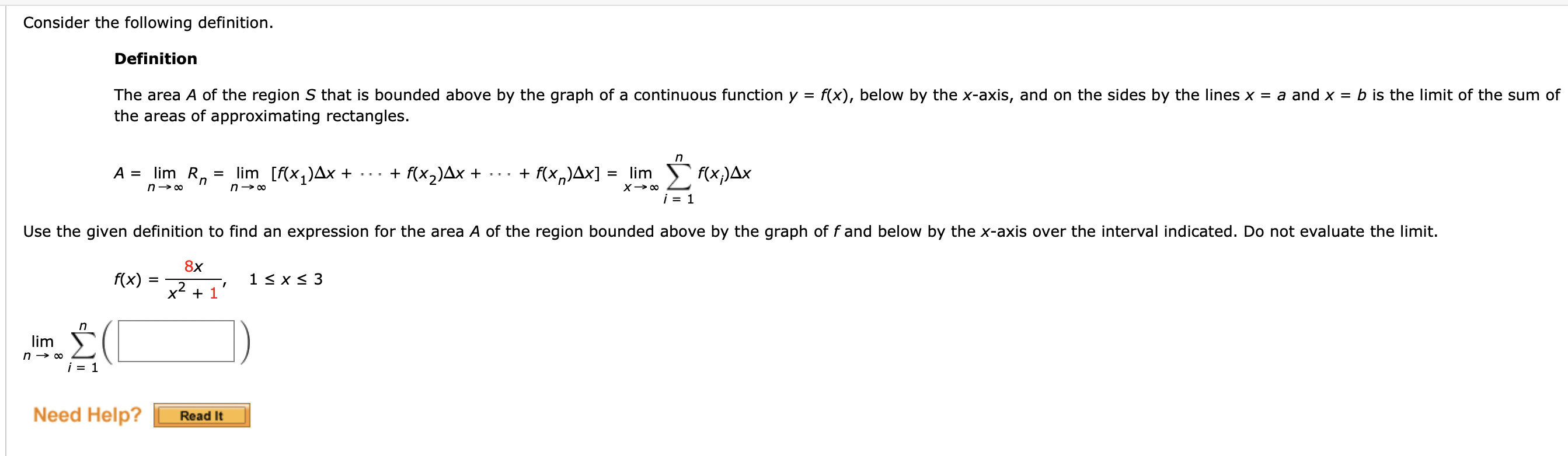 Solved Definition the areas of approximating rectangles. | Chegg.com