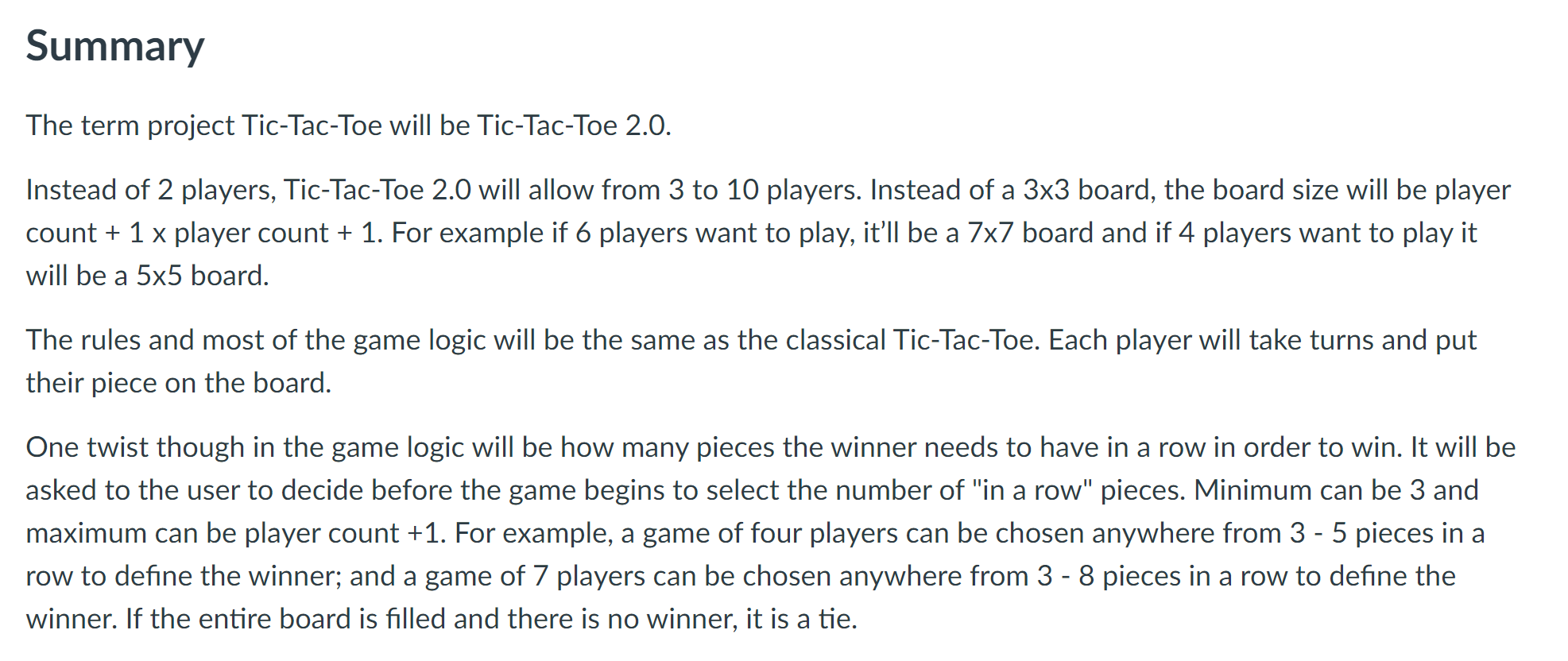 Solved Summary The term project Tic-Tac-Toe will be | Chegg.com