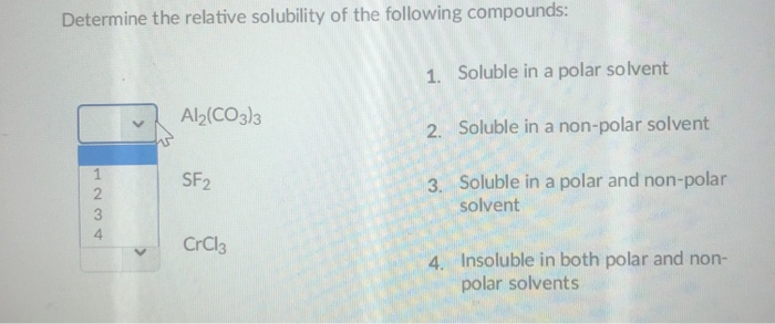 Solved Determine the relative solubility of the following | Chegg.com