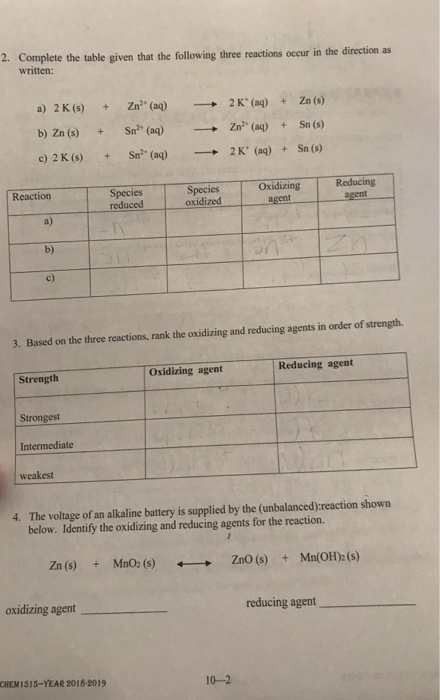 Solved 2. Complete the table given that the following three | Chegg.com