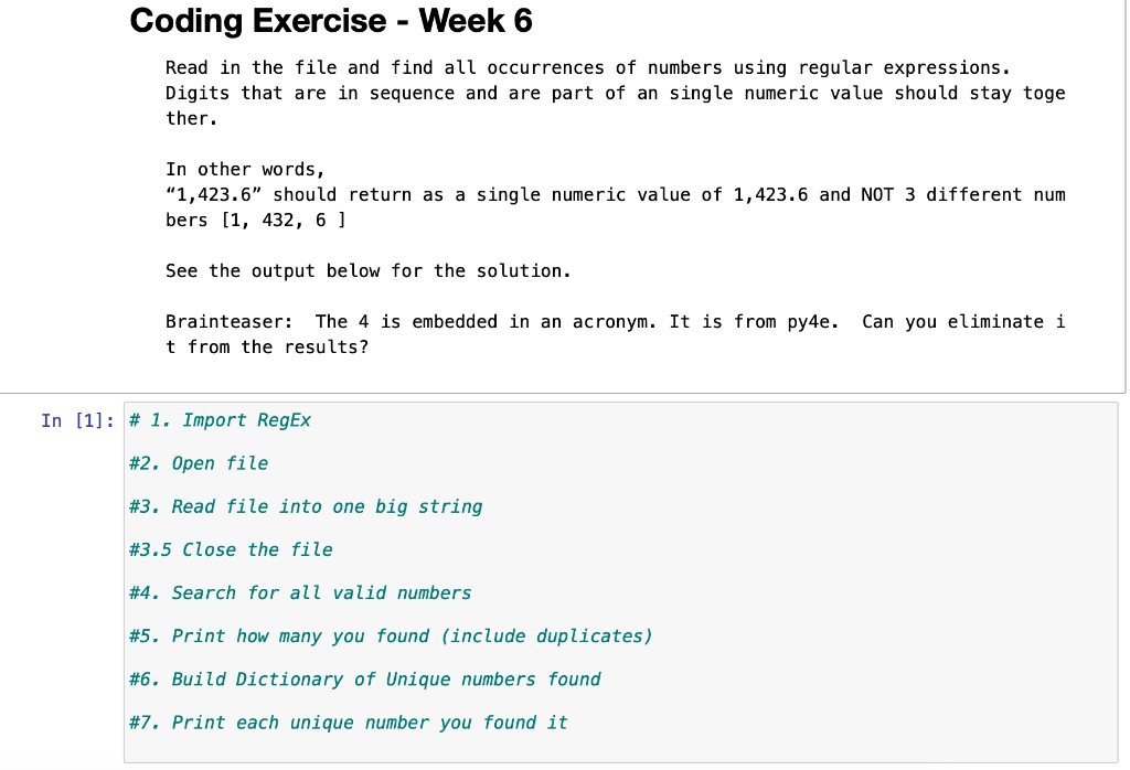 Solved Coding Exercise - Week 6 Read in the file and find | Chegg.com