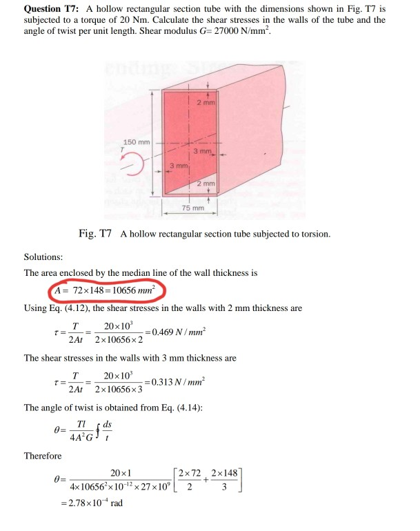 Solved Question T7: A hollow rectangular section tube with | Chegg.com