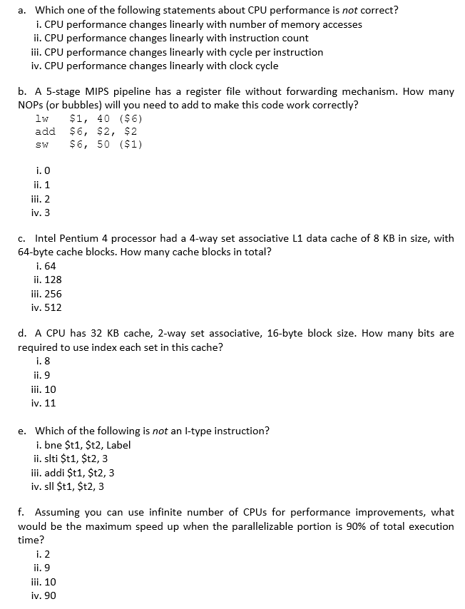 Solved a. Which one of the following statements about CPU | Chegg.com