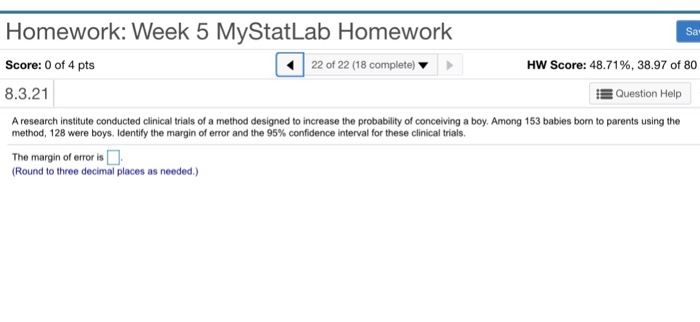 Solved Homework: Week 5 MyStatLab Homework Score: 0 of 4 pts | Chegg.com