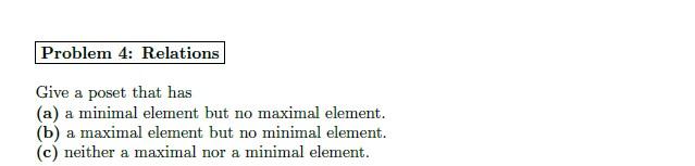 Solved Problem 4: Relations Give a poset that has (a) a | Chegg.com