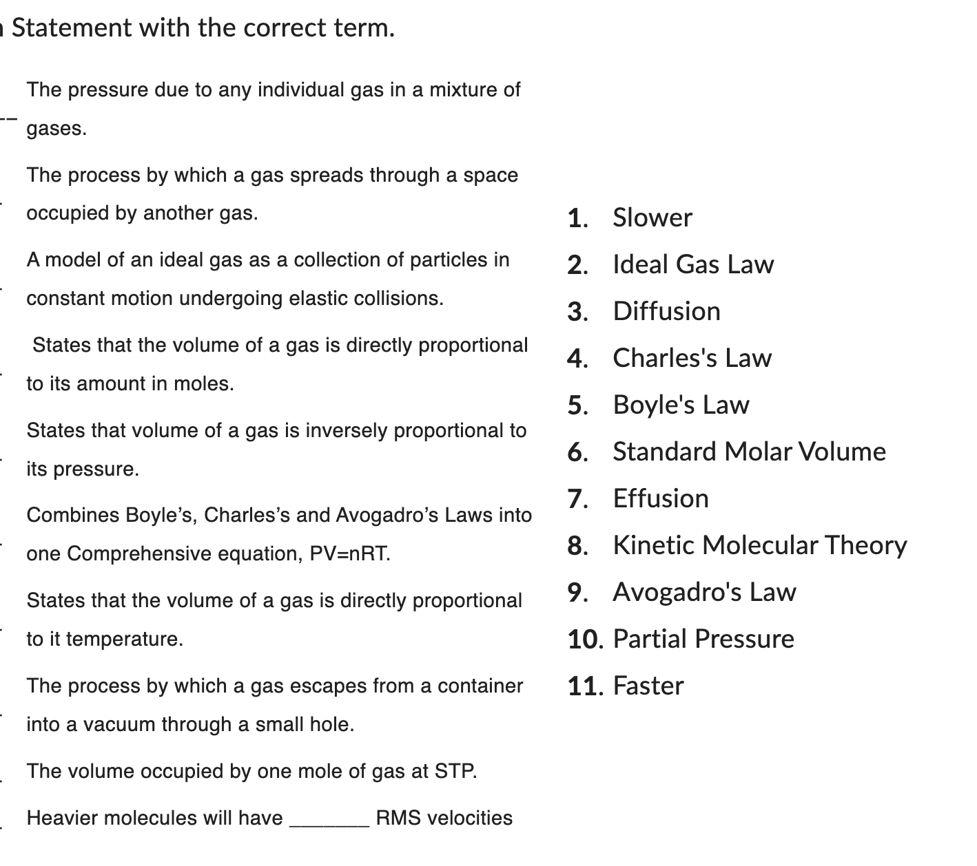 Solved Statement with the correct term. The pressure due to | Chegg.com