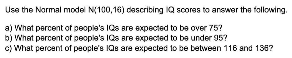 Solved Use the Normal model N(100,16) describing IQ scores | Chegg.com
