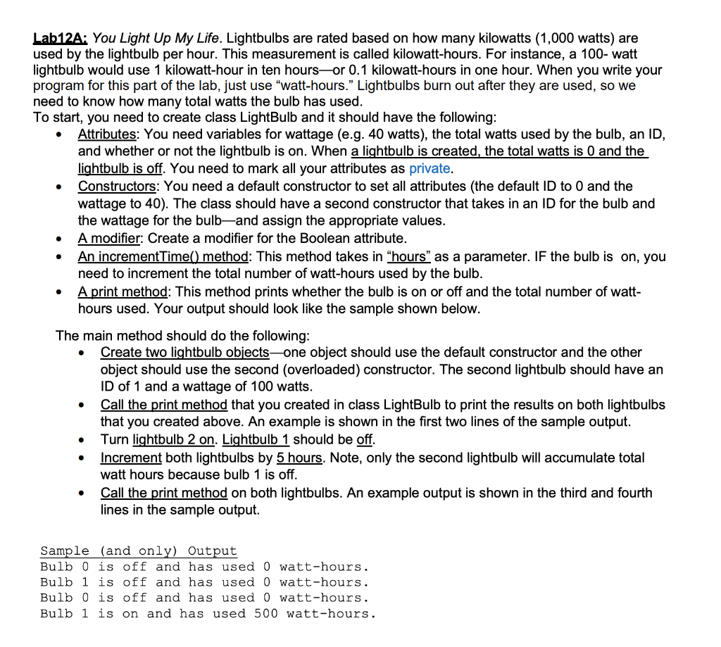 Solved . . Lab12A: You Light Up My Life. Lightbulbs are | Chegg.com
