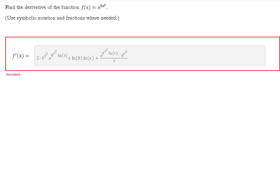 Solved Find the derivative of the function f(x)=x9x2. (Use | Chegg.com
