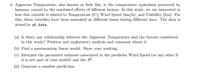 4. Apparent Temperature, also known as feels like, is | Chegg.com