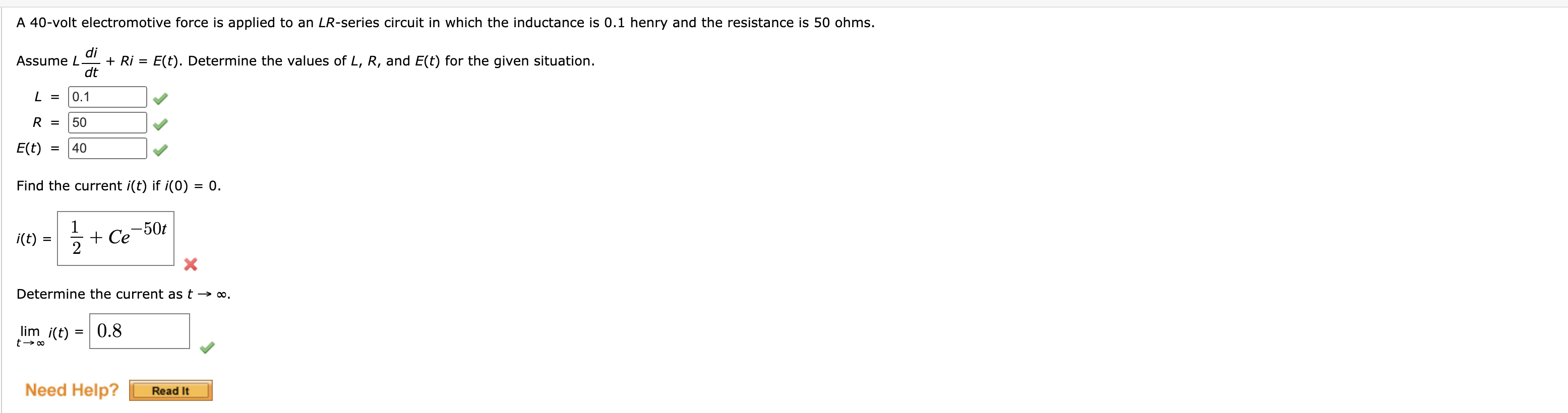 Solved Assume Ldtdi+Ri=E(t). Determ LRE(t)===40 Find the | Chegg.com
