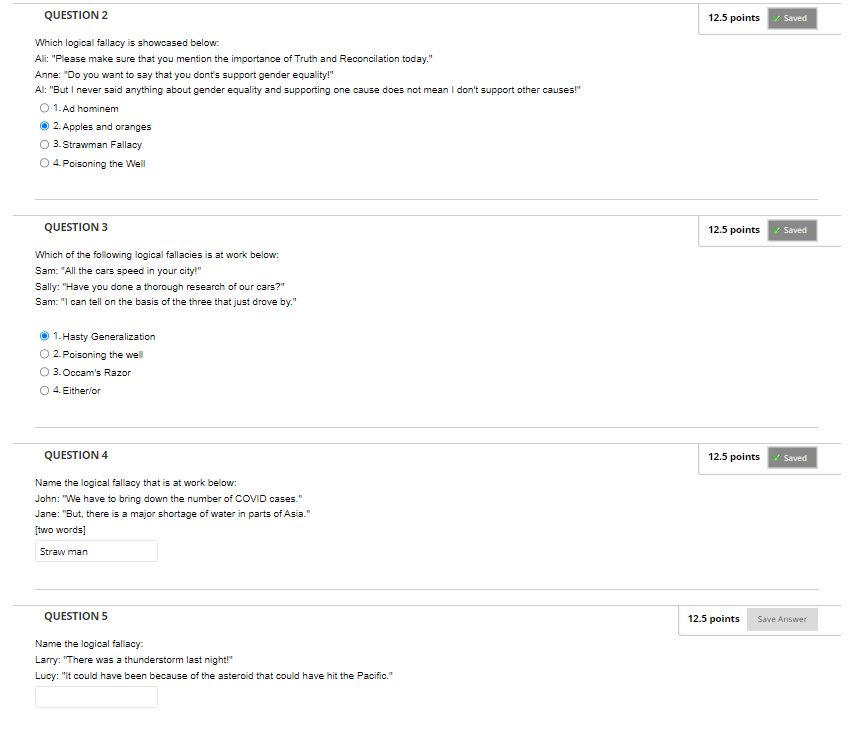 Which logical fallacy is showcased below. Ali: | Chegg.com