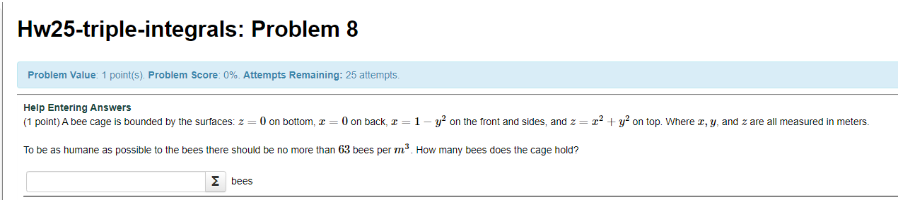 Solved Hw25-triple-integrals: Problem 8 Problem Value: 1 | Chegg.com