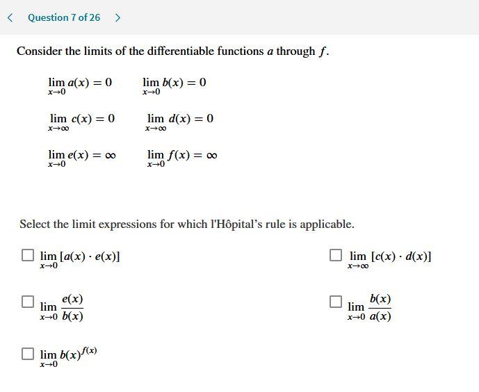 Solved Consider the limits of the | Chegg.com