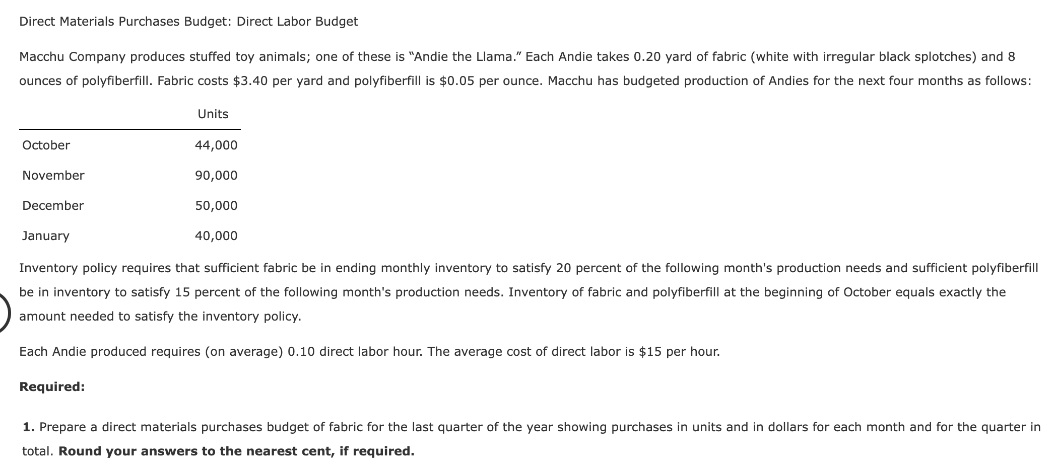 Solved Direct Materials Purchases Budget: Direct Labor | Chegg.com