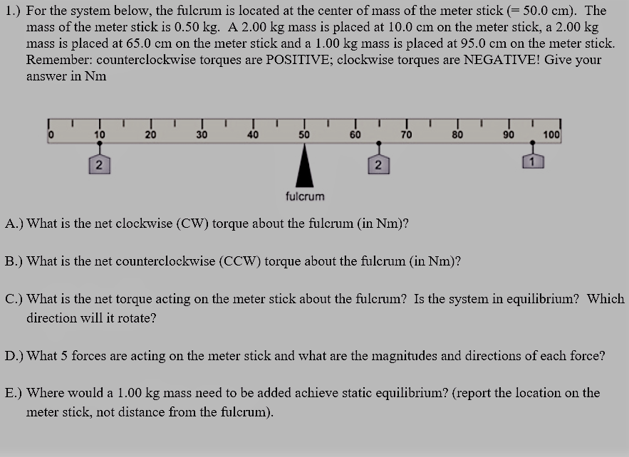 Solved A) What is the net clockwise (CW) torque about the | Chegg.com