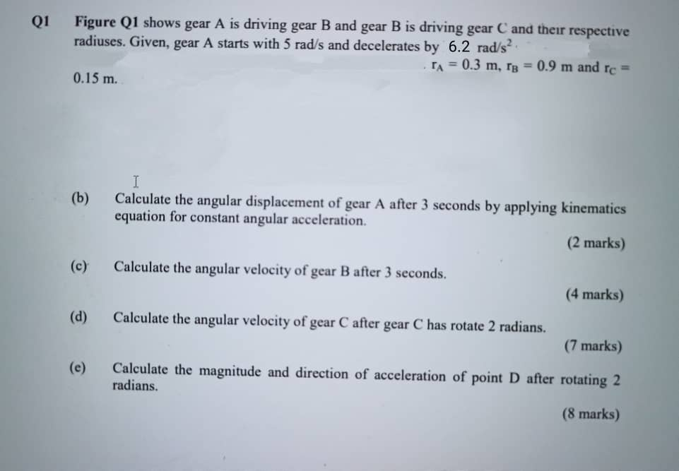 Solved Q1 Figure Q1 shows gear A is driving gear B and gear | Chegg.com