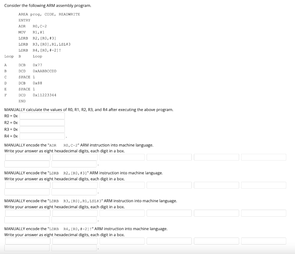Solved Consider the following ARM assembly program. | Chegg.com