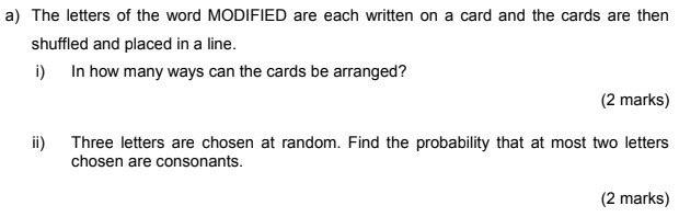 Solved a) The letters of the word MODIFIED are each written | Chegg.com