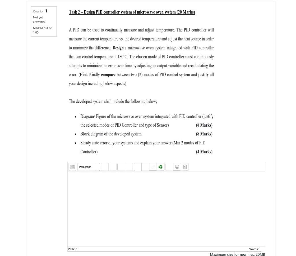 Solved Question 1 Task 2 - Design PID controller system of | Chegg.com