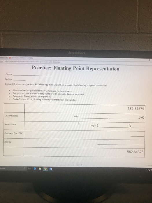 Solved Practice: Floating Point Representation Name Section | Chegg.com