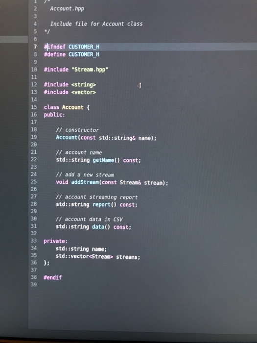 2 Account.hpp 4 Include file for Account class 7 | Chegg.com