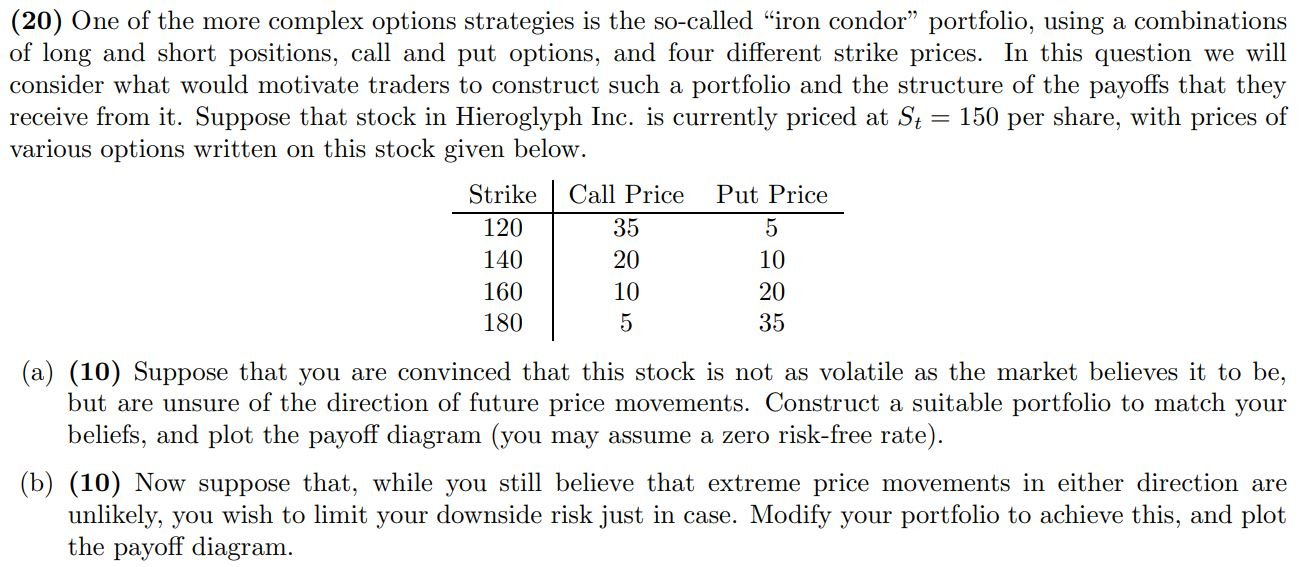 (20) One of the more complex options strategies is | Chegg.com
