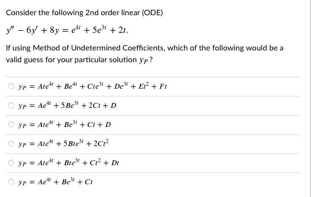 Solved Consider the following 2nd order linear (ODE) y" - | Chegg.com