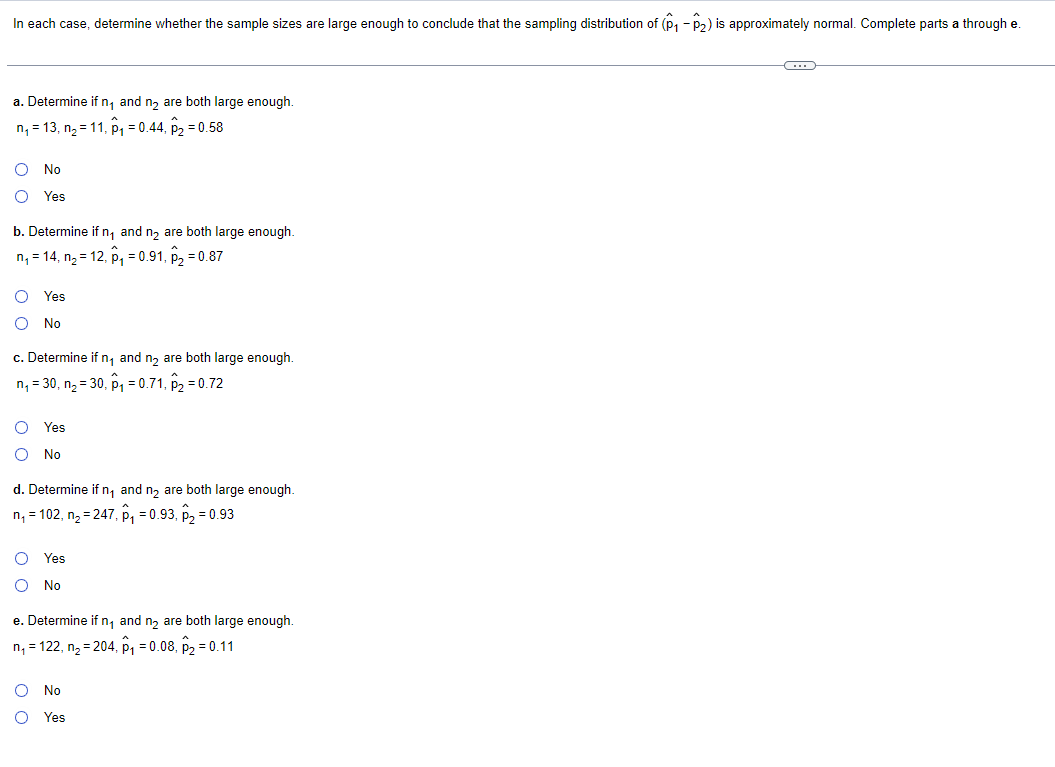 Solved In each ﻿case, determine whether the sample sizes | Chegg.com