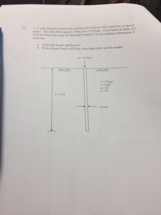 Solved A 12 inch diameter prestressed concrete pile is | Chegg.com