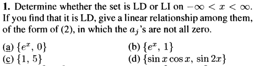 Solved 1. Determine whether the set is LD or LI on - 0
