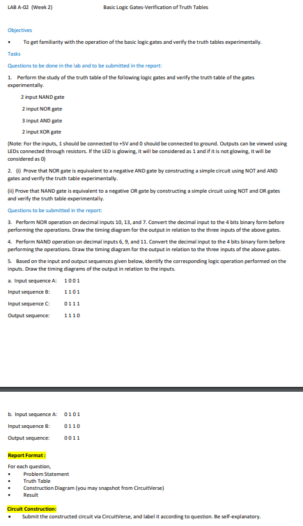 Solved LAB A-02 (Week 2) Basic Logic Gates-Verification of | Chegg.com