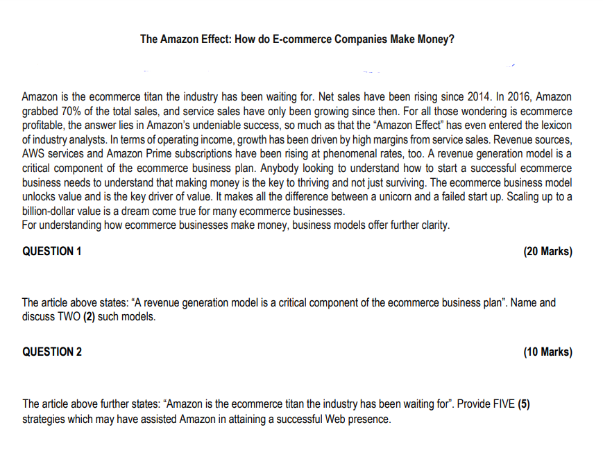 Solved The Amazon Effect: How do E-commerce Companies Make | Chegg.com