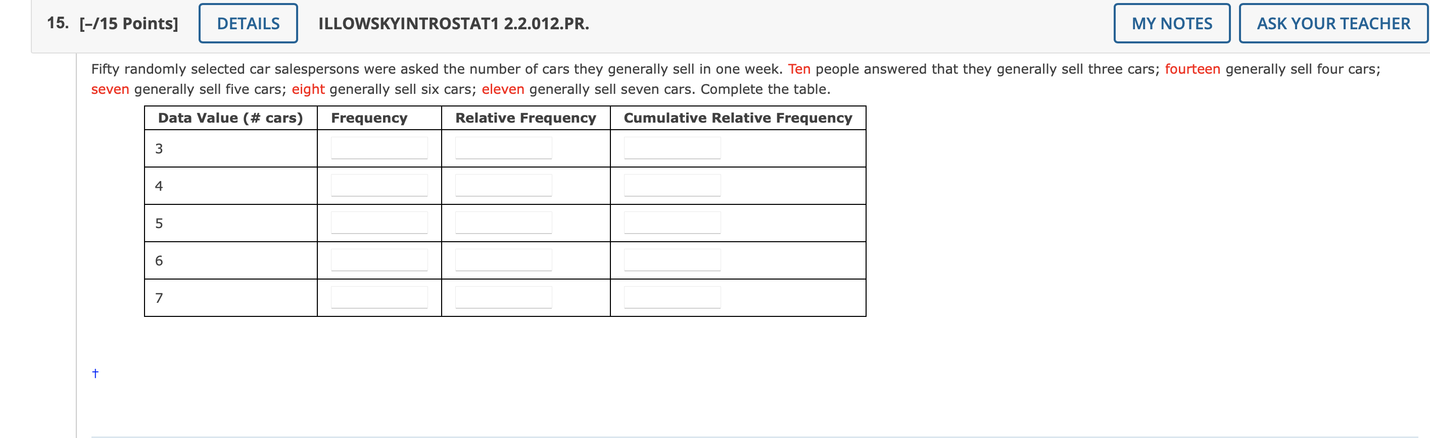 Solved 15. [-/15 Points] DETAILS ILLOWSKYINTROSTAT1 | Chegg.com