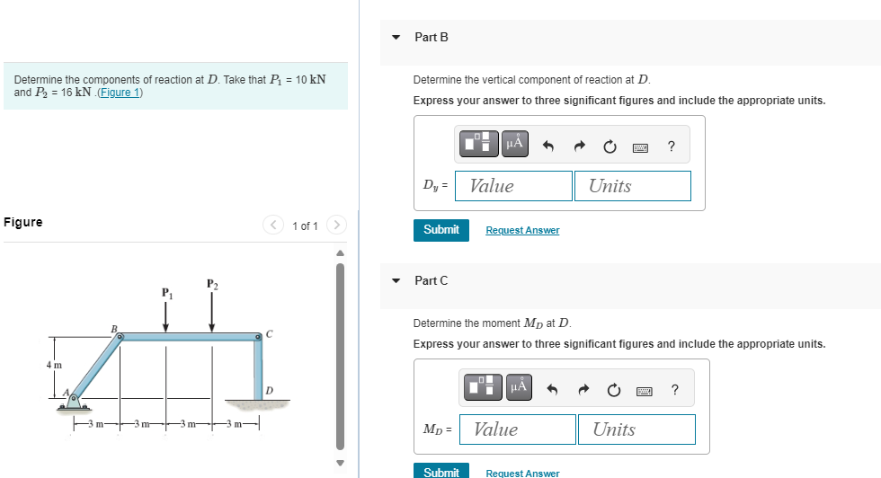 Solved Part Bdetermine The Components Of Reaction At D