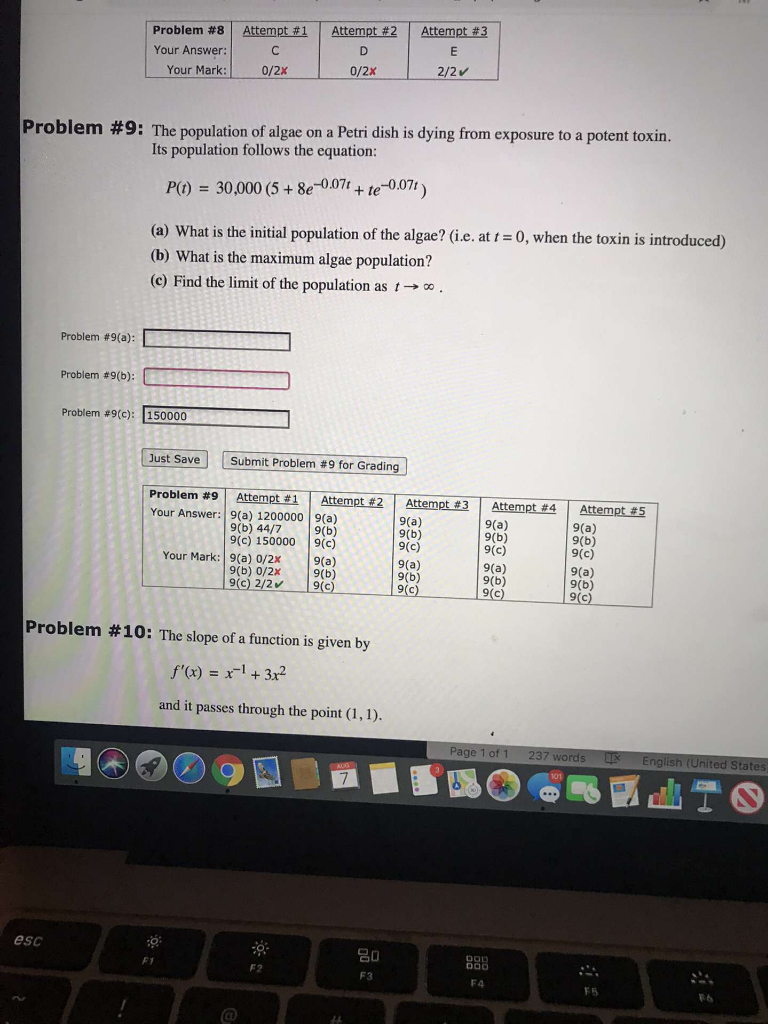 Solved Problem #8 Your Answer: Your Mark: Attempt #1 с 0/2x | Chegg.com