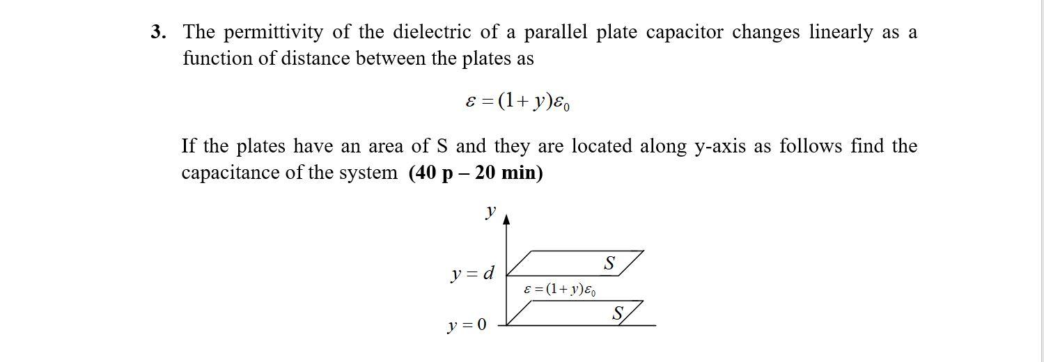 Solved 3. The permittivity of the dielectric of a parallel | Chegg.com