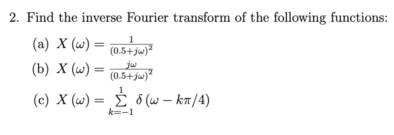 Solved 2. Find the inverse Fourier transform of the | Chegg.com
