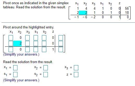 Solved Pivot once as indicated in the given simplex tableau. | Chegg.com