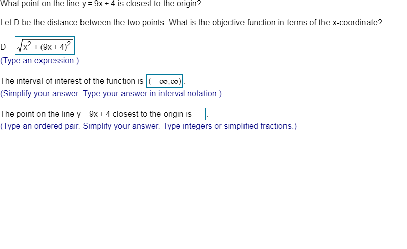 Solved What point on the line y = 9x + 4 is closest to the | Chegg.com