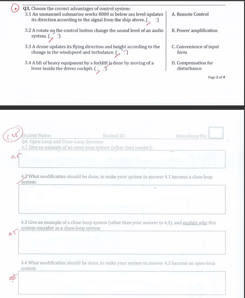 Solved Page 2 of 4 Student ID: Attendance No: Q4. Open-Loop | Chegg.com