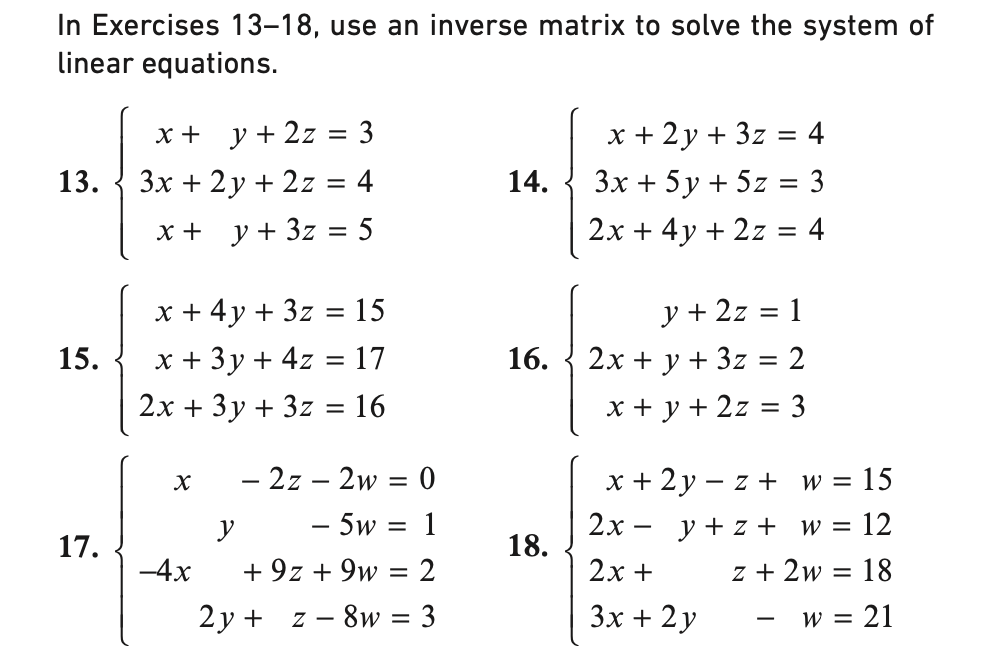 Solved In Exercises 13-18, use an inverse matrix to solve | Chegg.com