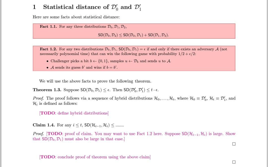 Solved Let D0, D1 be two distributions where SD(D0, D1) ≤ ε. | Chegg.com