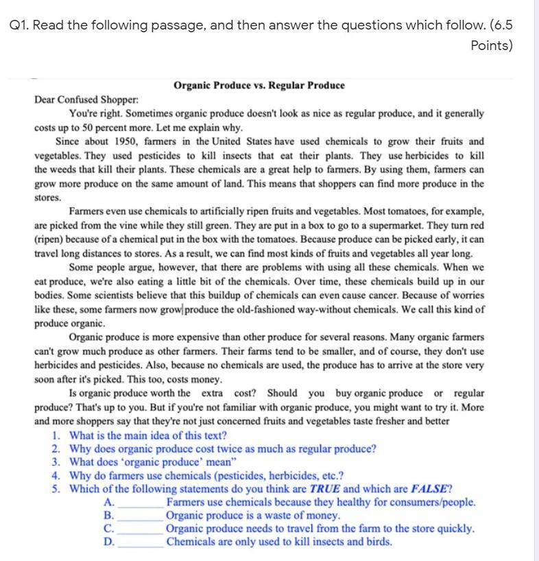 Solved Q1. Read the following passage, and then answer the | Chegg.com