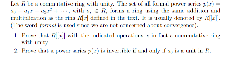 Solved - Let R be a commutative ring with unity. The set of | Chegg.com
