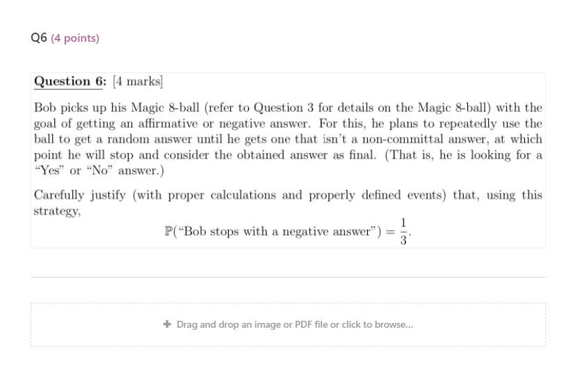 Q6 (4 points) Question 6: [4 marks) Bob picks up his | Chegg.com
