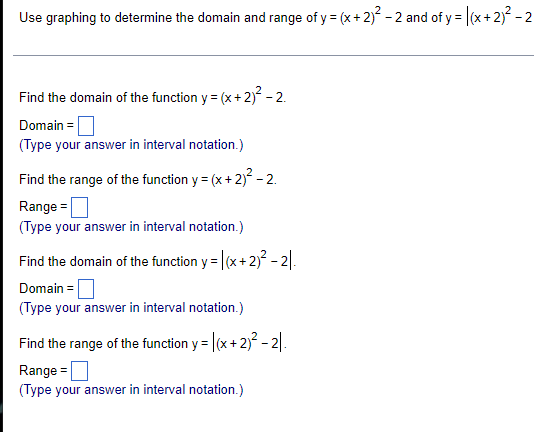 Solved Use graphing to determine the domain and range of y = | Chegg.com