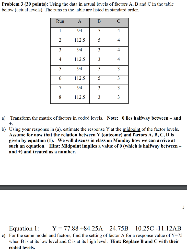 Problem 3 (30 points): Using the data in actual | Chegg.com