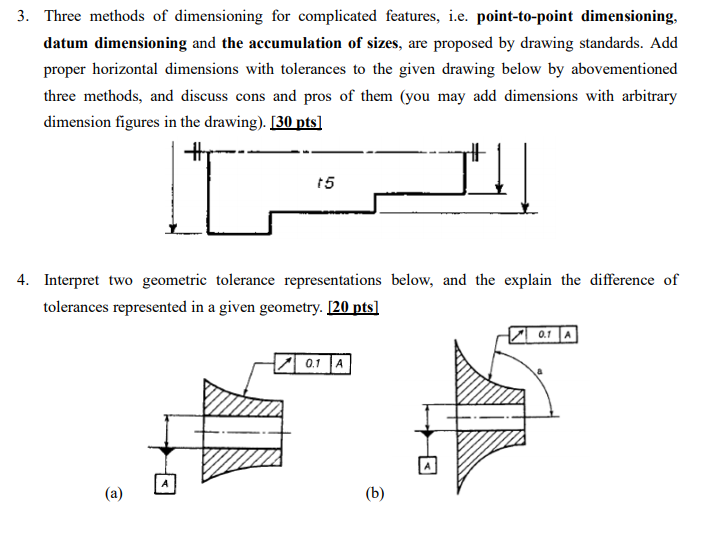 Solved 3. Three methods of dimensioning for complicated | Chegg.com